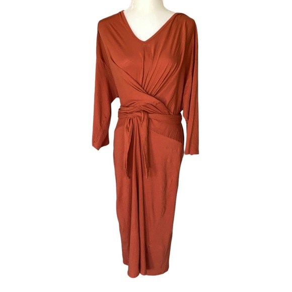 Zara | Dresses | Zara Rustic Wrap Burnt Orange Rust Knit Midi Dress M ...